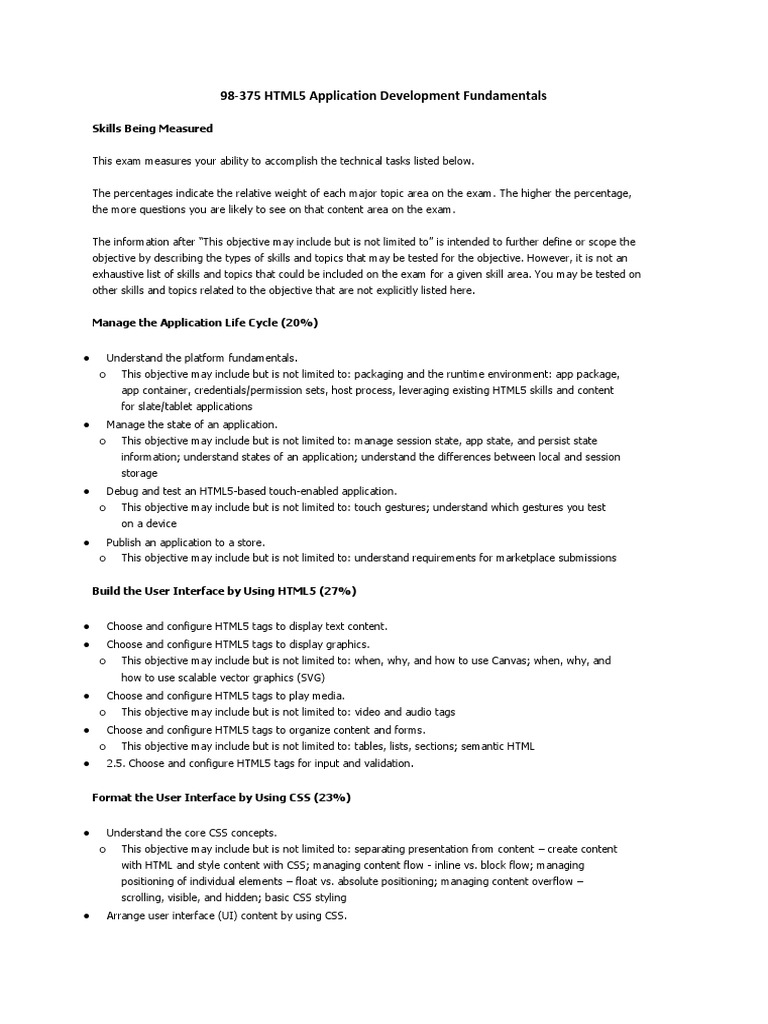 98 375 Html5 Application Development Fundamentals Skills Measured Pdf Html Element 