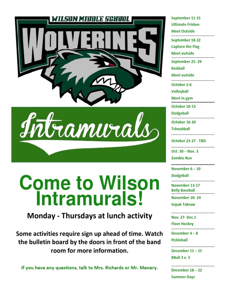 Wilson Intramurals Poster | PDF | Sports Equipment | Ball Games