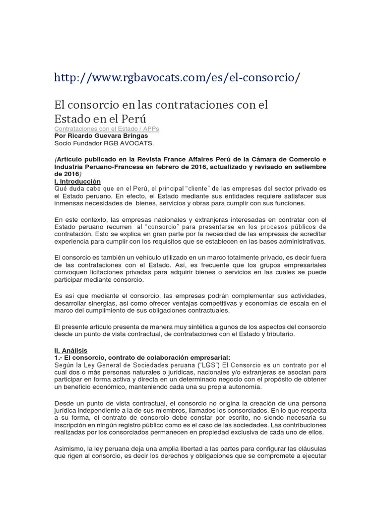 Consorcios en Contrataciones del Estado Perú | PDF | Contabilidad ...