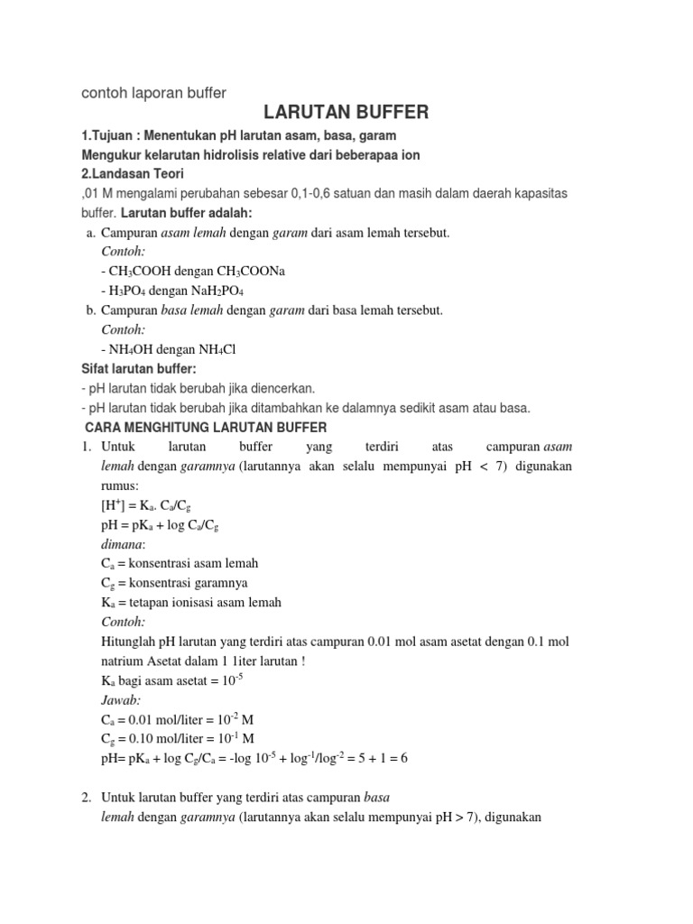 Kapasitas dan Rumus Larutan Buffer | PDF | Sains & Matematika ...
