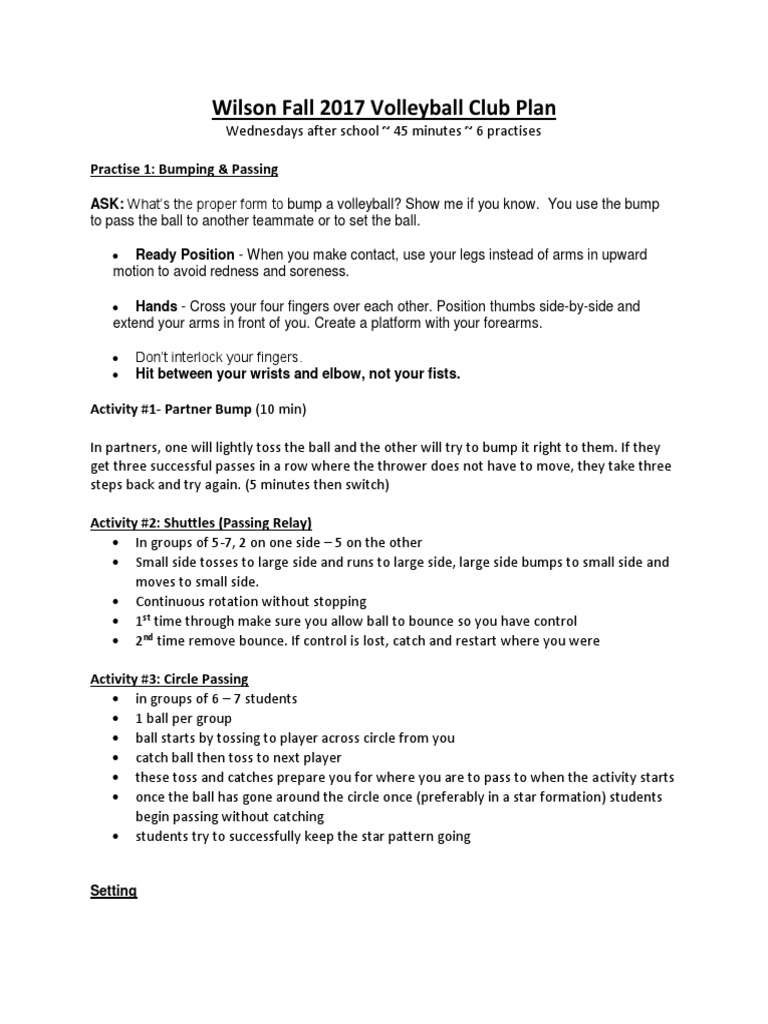 Wilson Volleyball Club Plan 2017 | PDF | Volleyball | Games Of Physical ...