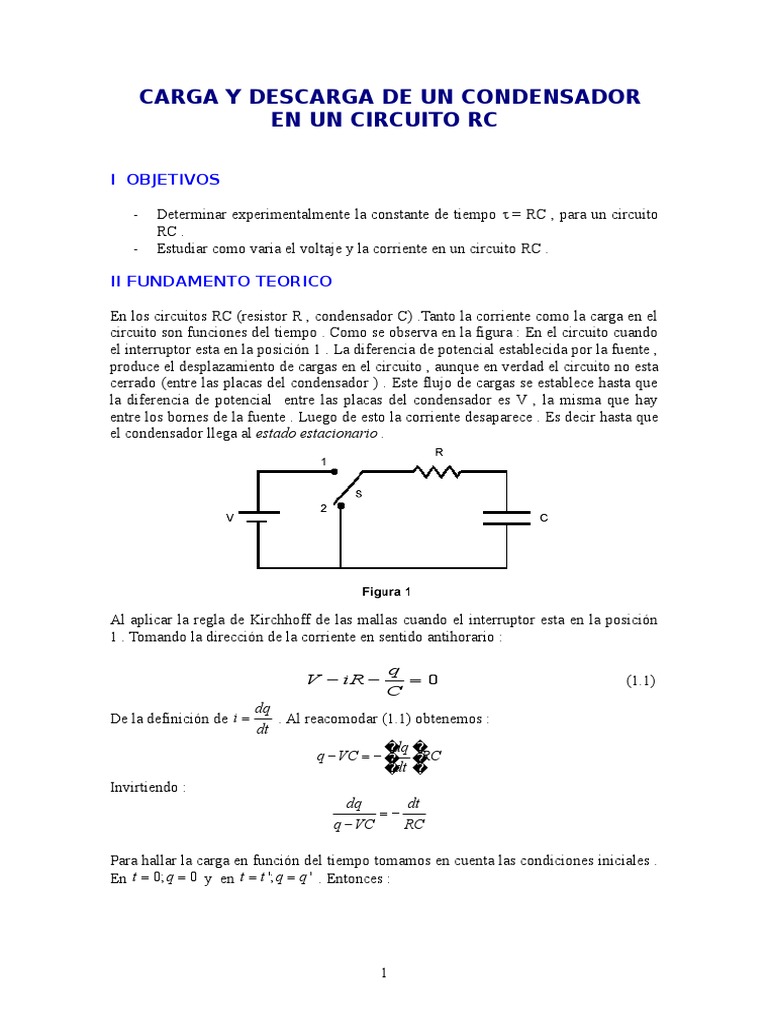 Carga y Descarga de Un Condensador | PDF | Condensador | Corriente eléctrica