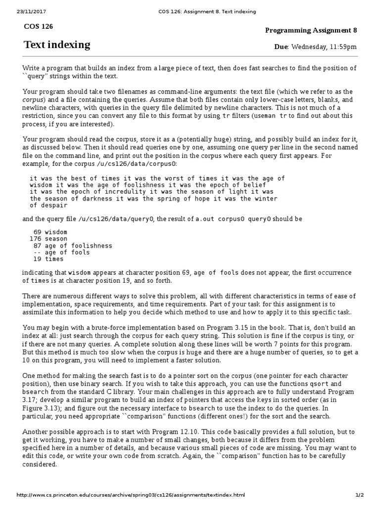 COS 126 - Assignment 8 | PDF | Information Retrieval | Computer Engineering