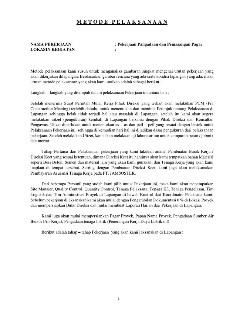 Metode Pelaksanaan Pagar BRC | PDF