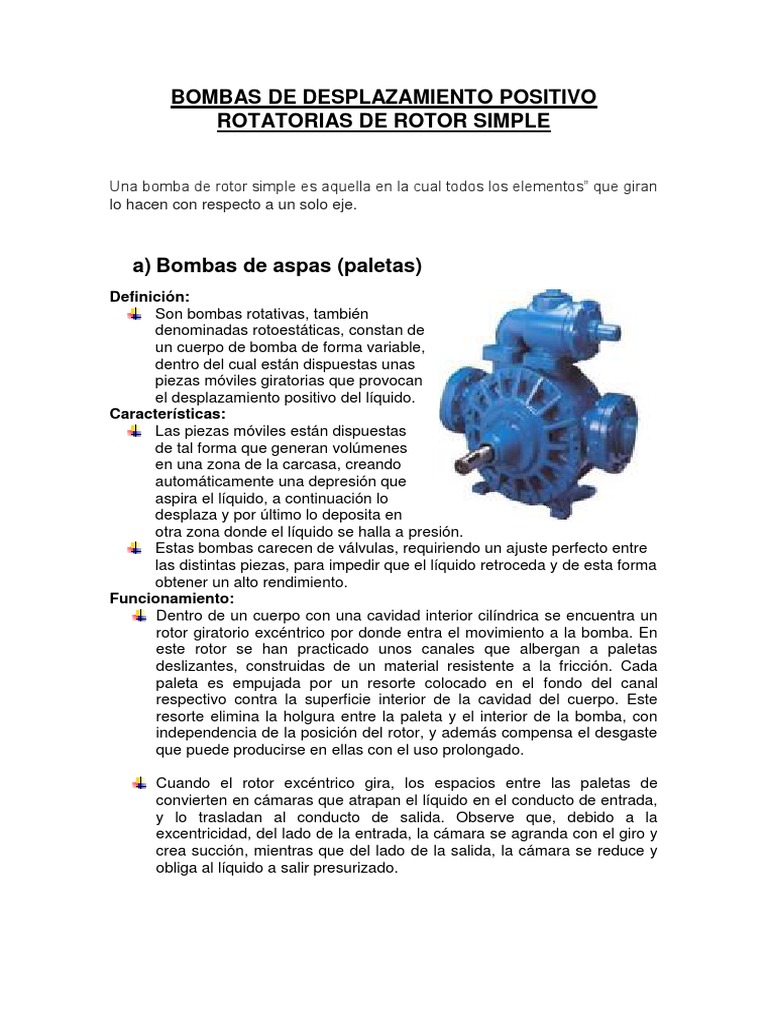 Bombas de Desplazamiento Positivo Rotatorias de Rotor Simple | PDF ...