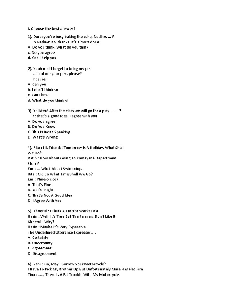 I. Choose The Best Answer! | PDF