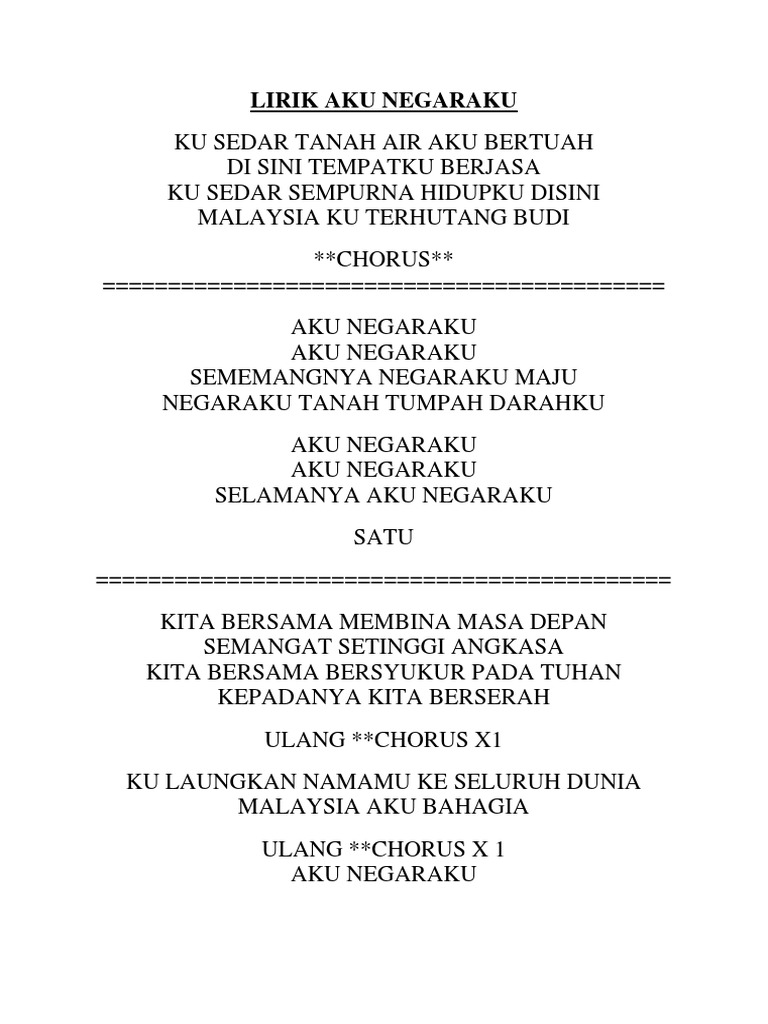 Aku Negaraku Lirik | PDF