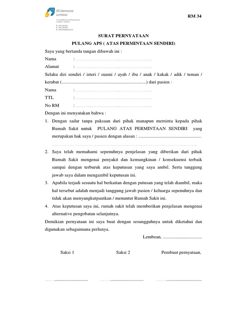 (RM 34) Form Pulang APS | PDF