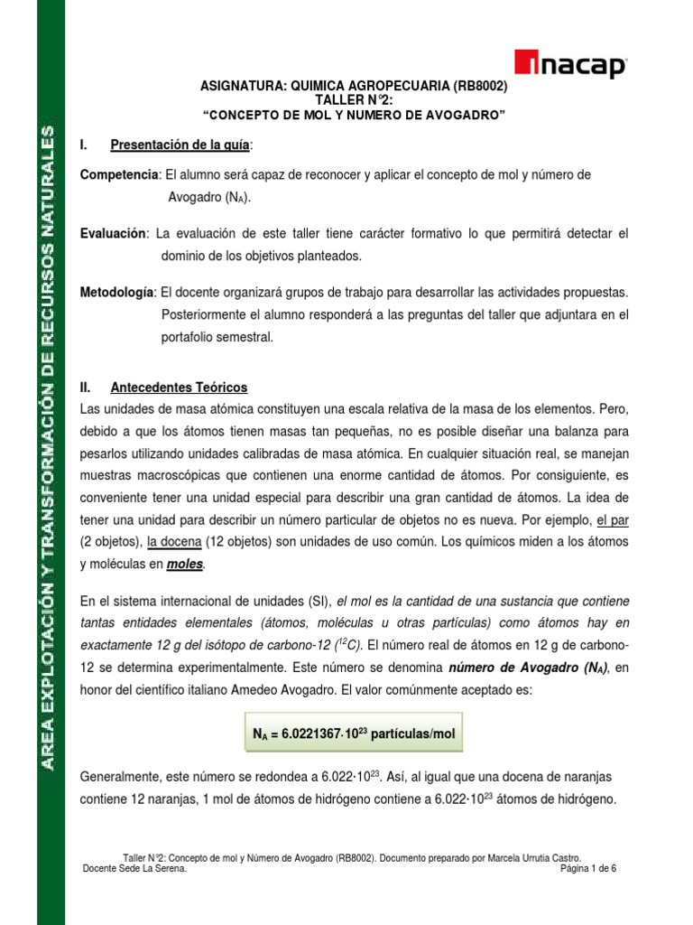 Concepto de Mol y Número de Avogadro | PDF | Mole (Unidad) | Zinc