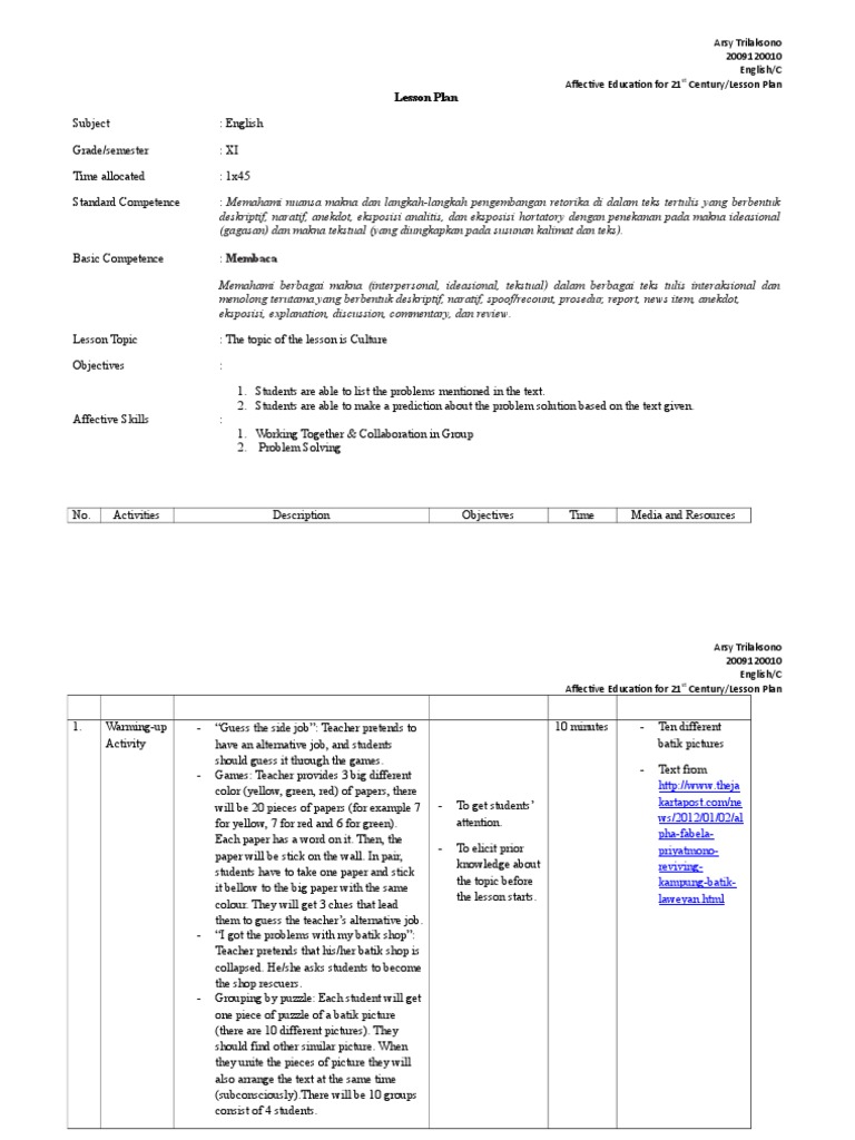 Affective Lesson Plan | PDF | Lesson Plan | Teaching