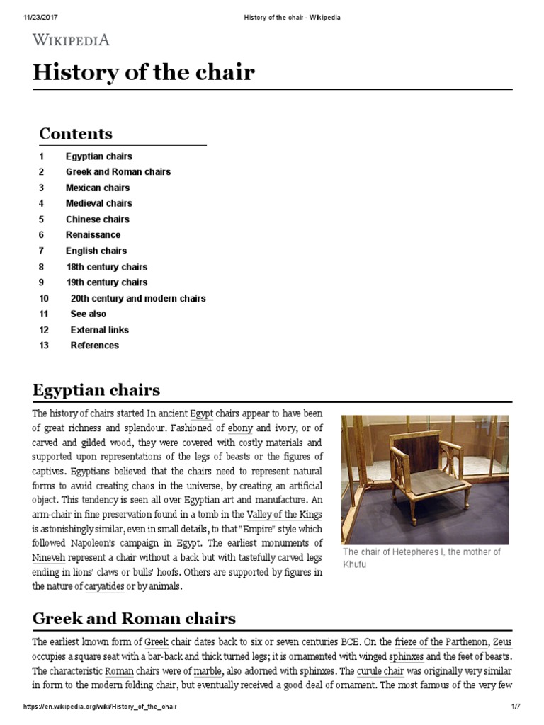 History of The Chair - Wikipedia | PDF | Chair | Furniture