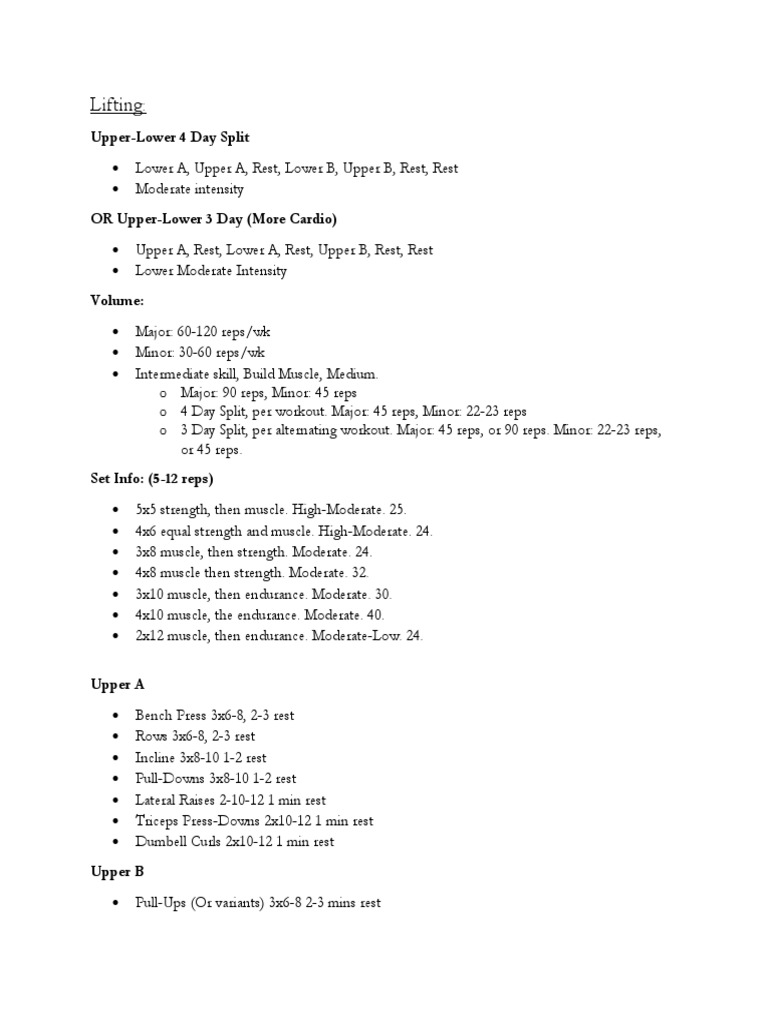 Lifting: Upper-Lower 4 Day Split | PDF