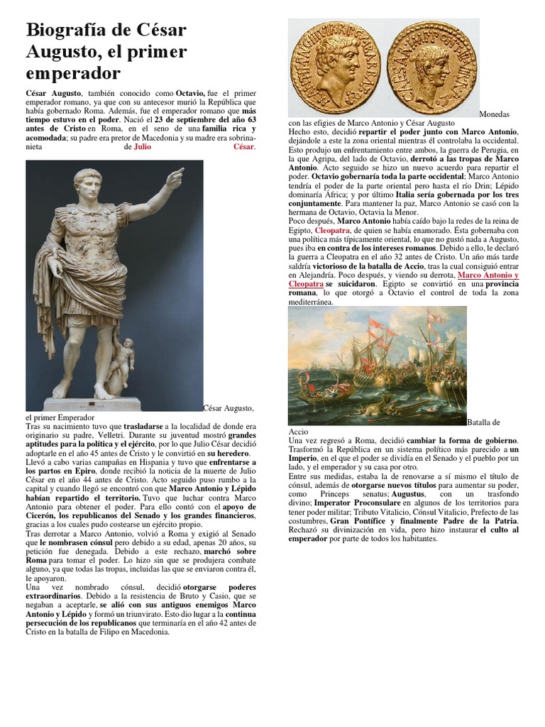 Biografía de César Augusto | PDF | Augusto | Nerón