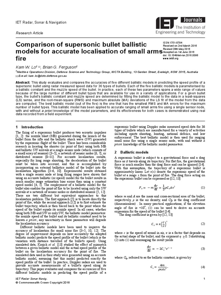 Comparison of Supersonic Bullet Ballistic Models For Accurate ...
