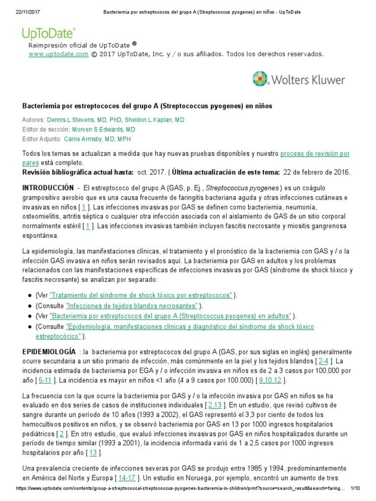Bacteriemia Por Estreptococos Del Grupo A (Streptococcus Pyogenes) en ...
