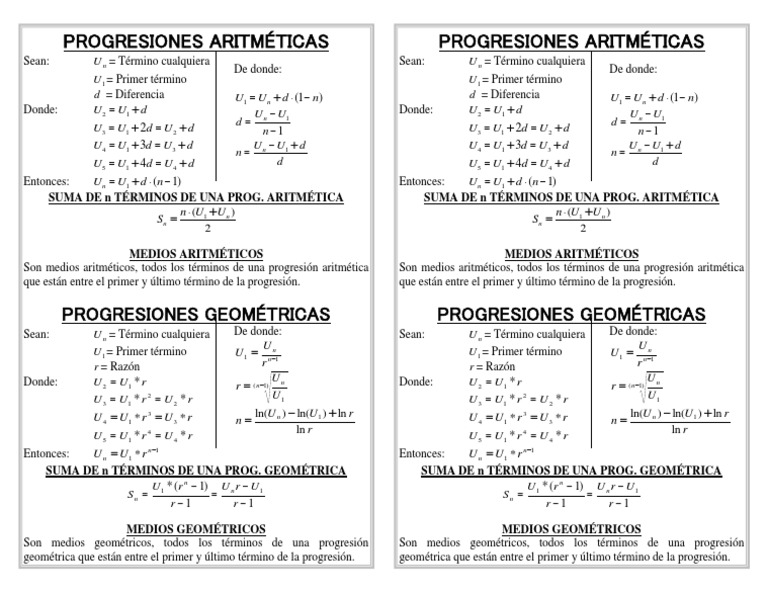 FORMULARIO DE PROGRESIONES.pdf | Física y matemáticas | Matemáticas