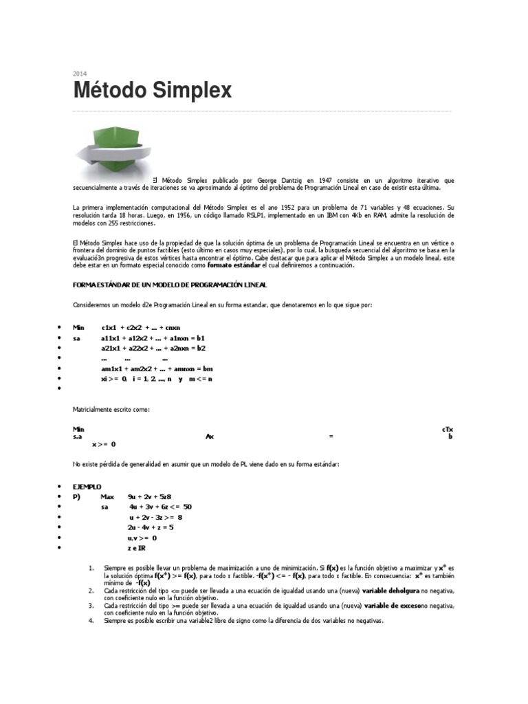 Metodo Simplex | PDF | Programación lineal | Optimización Matemática