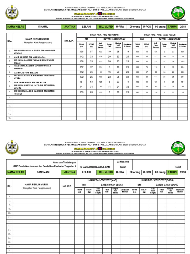 Borang SEGAK Mengikut Kelas | PDF