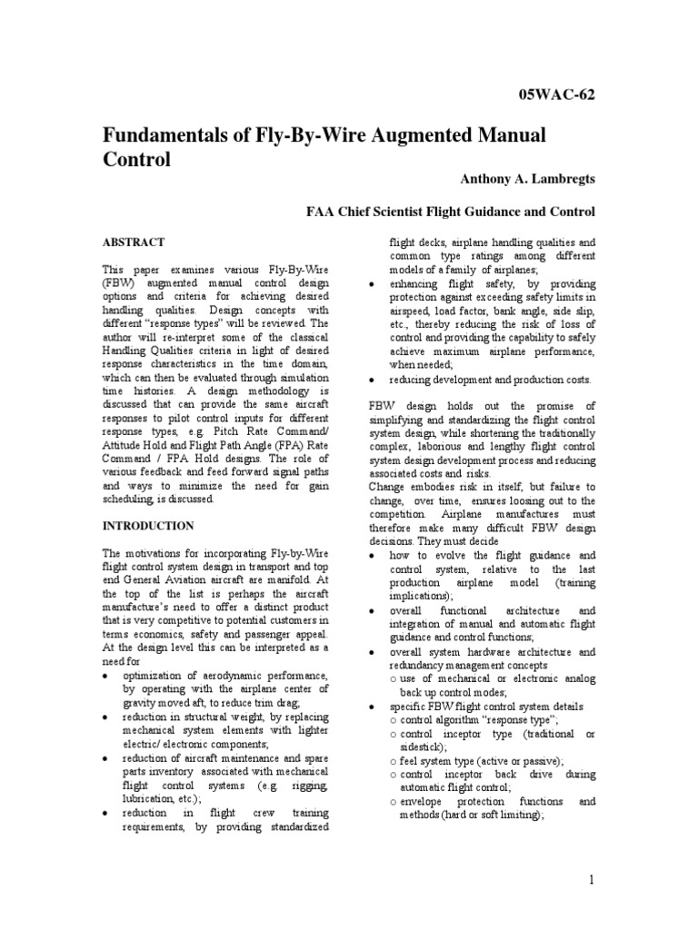 Fundamentals of Fly-By-Wire Augmented Manual Control | PDF | Aircraft ...