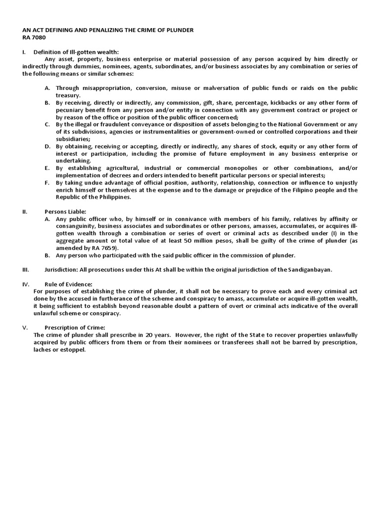 Anti Plunder Law | PDF | Conspiracy (Criminal) | Crime & Violence