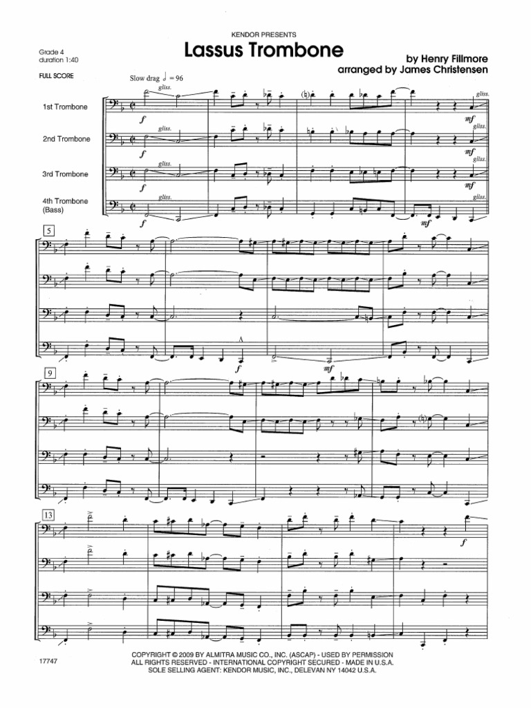 Cuarteto de Trombones-Lassus Trombone by Henry Fillmore | PDF