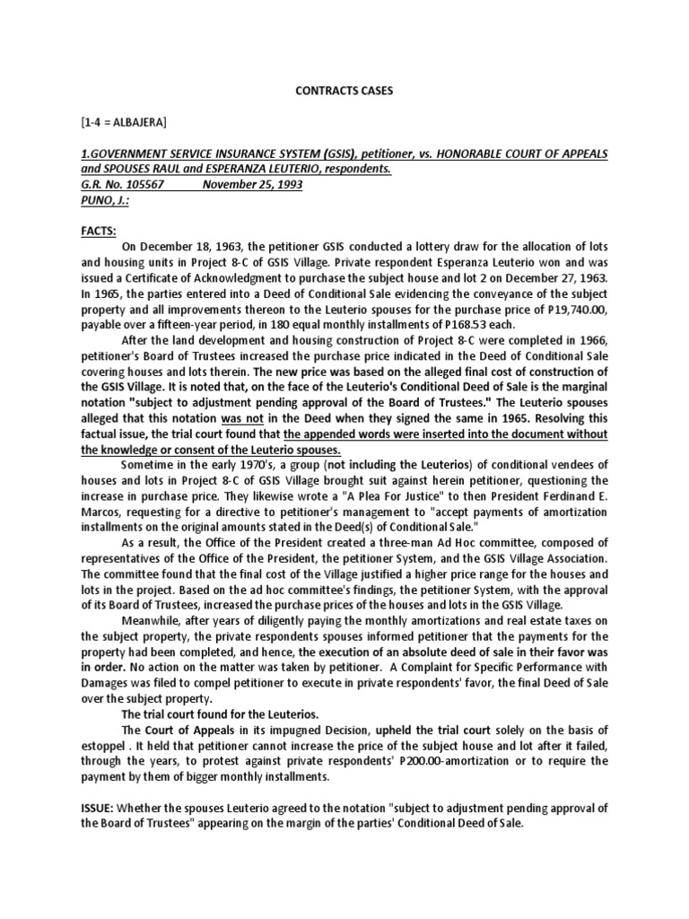 Contracts Cases Compilation | PDF | Offer And Acceptance | Mortgage Law