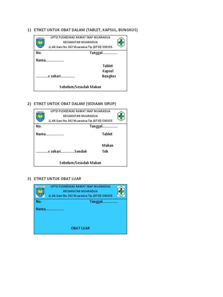 Etiket Untuk Obat Dalam | PDF