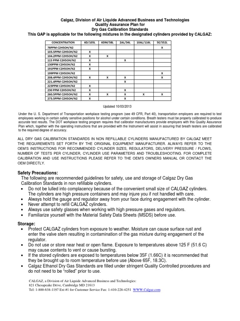 Calgaz Dry Gas Calibration Standards | PDF | Calibration | Sports