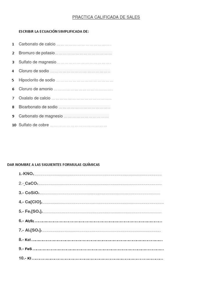 PRACTICA CALIFICADA DE SALES Oxisales y Haloideas | PDF | Sal (química) | Sustancias químicas