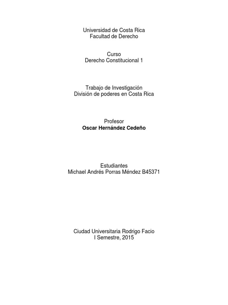Principio de División de Poderes en Costa Rica | PDF | Separación de ...