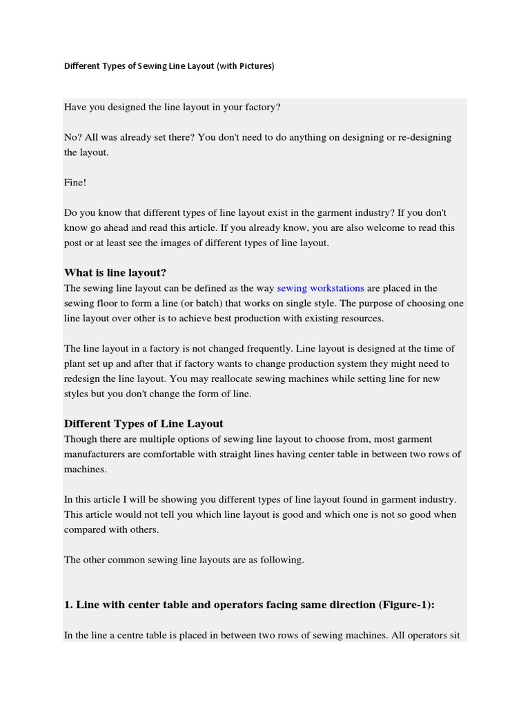 Different Types of Sewing Line Layout | PDF | Sewing | Factory