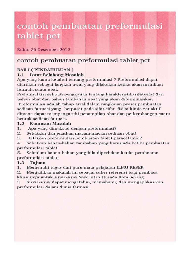 Contoh Pembuatan Preformulasi Tablet PCT - HTML | PDF