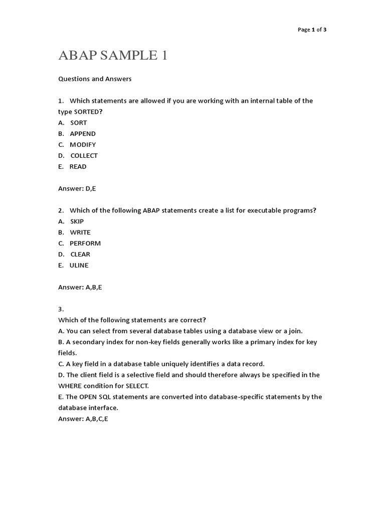 Abap Sample 1: Page 1 of 3 | PDF | Database Index | Data Type