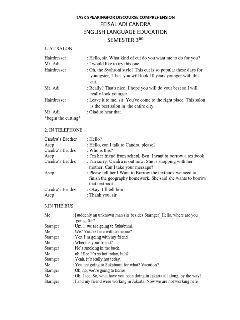 Task Speaking For Discourse Comprehension | PDF