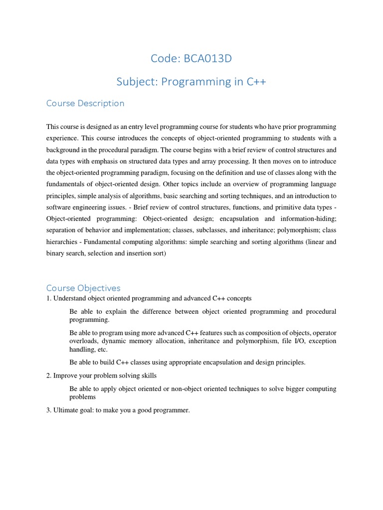 Bca Oops | PDF | C++ | Class (Computer Programming)