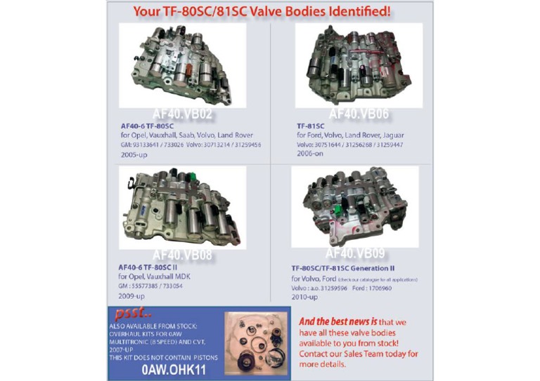 Valve Body ID | PDF | Motor Vehicle | Car