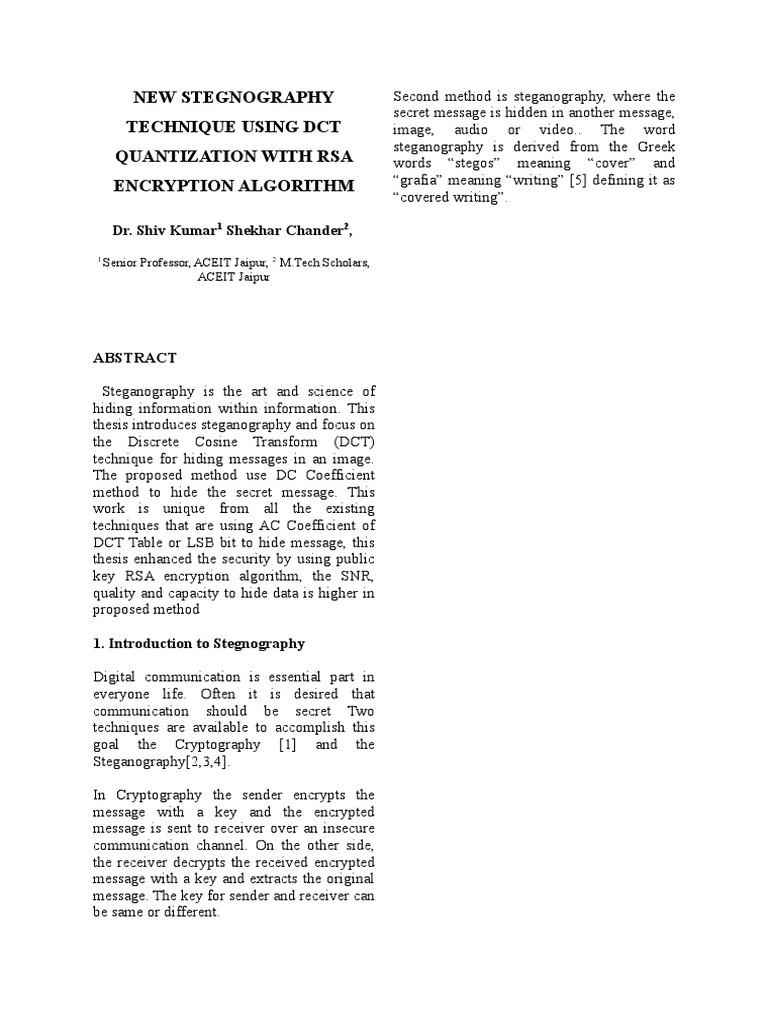 New Stegnography Technique Using DCT Quantization With Rsa Encryption Algorithm | Download Free ...