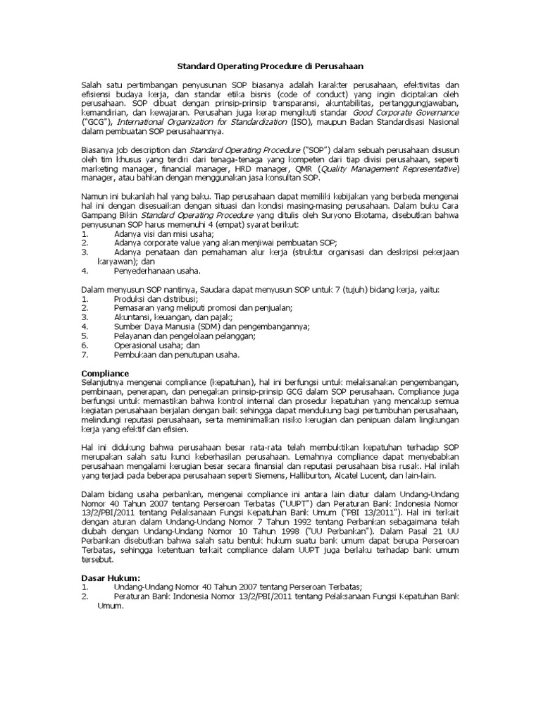 Standard Operating Procedure Di Perusahaan | PDF
