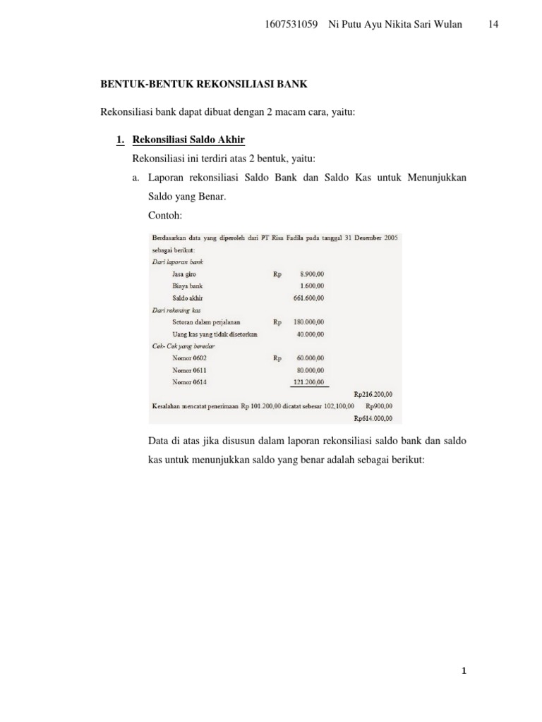 Bentuk Rekonsiliasi Bank (Individu) | PDF