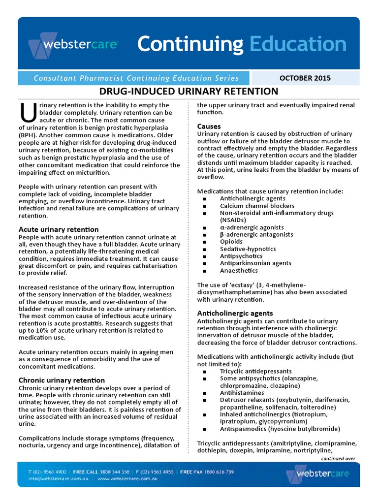 Drug-Induced Urinary Retention | Urinary Incontinence | Drugs