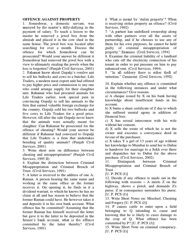 Offence Against Property | PDF | Theft | Murder