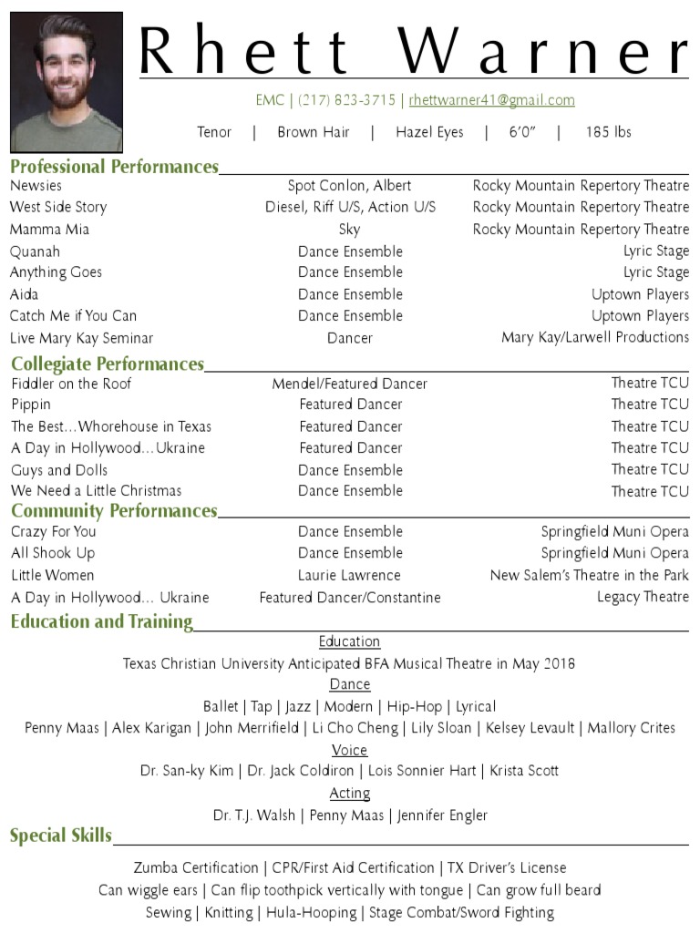 Warner Rhett - Resume | PDF | Performing Arts | Entertainment