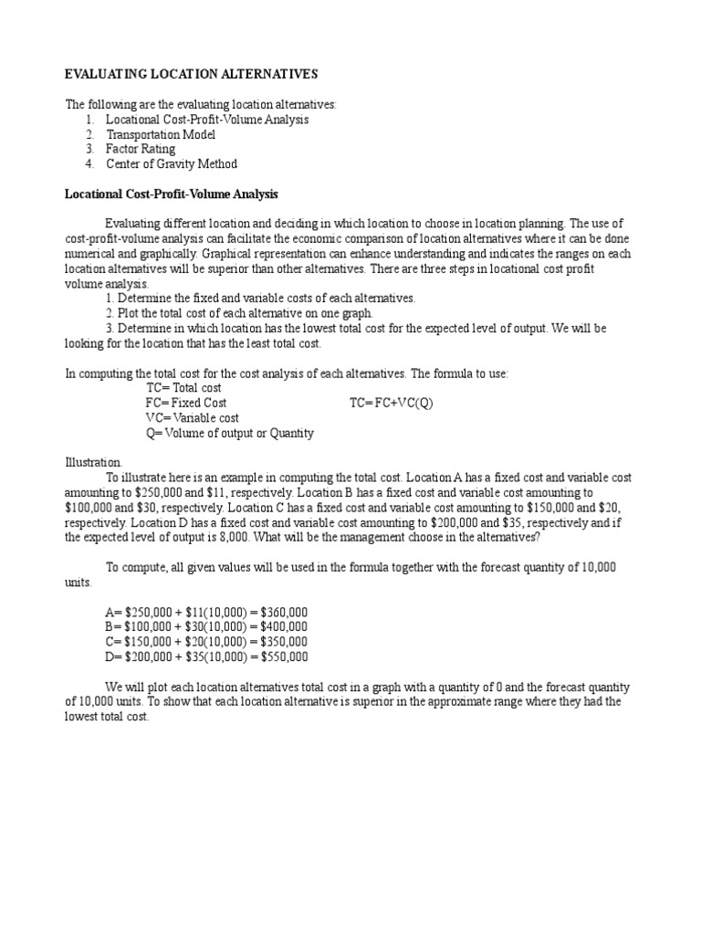 Evaluating Location Alternatives | PDF | Forecasting | Analysis