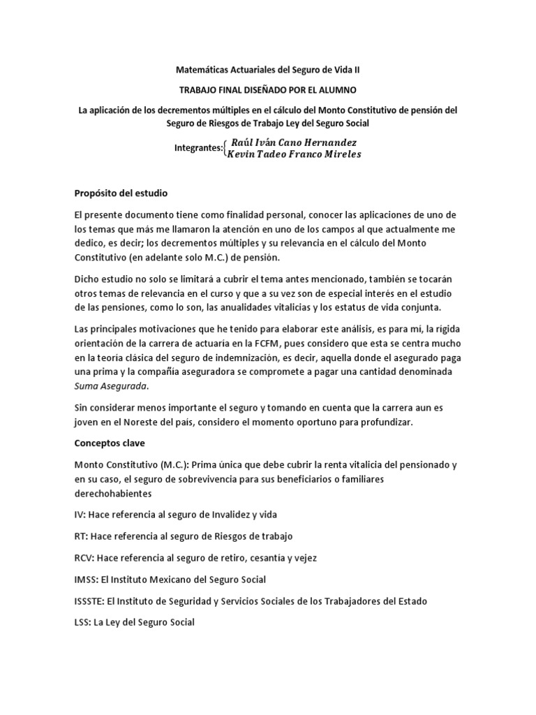 Aplicacion de Los Decrementos Multiples en El MC de Pensiones Derivadas ...