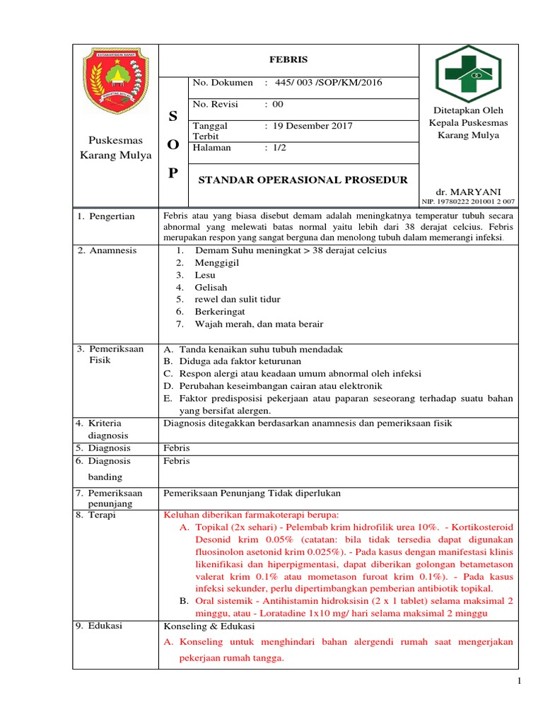 003 SOP Febris | PDF