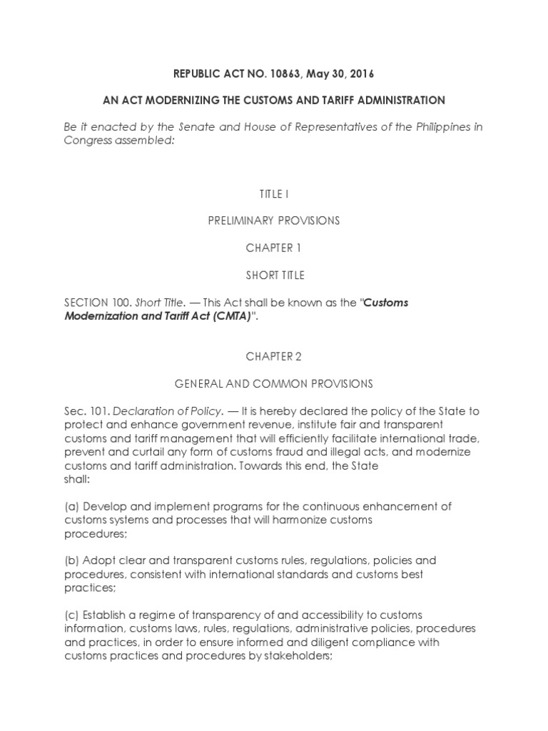 Customs Modernization and Tariff Act | PDF | Search And Seizure | Customs
