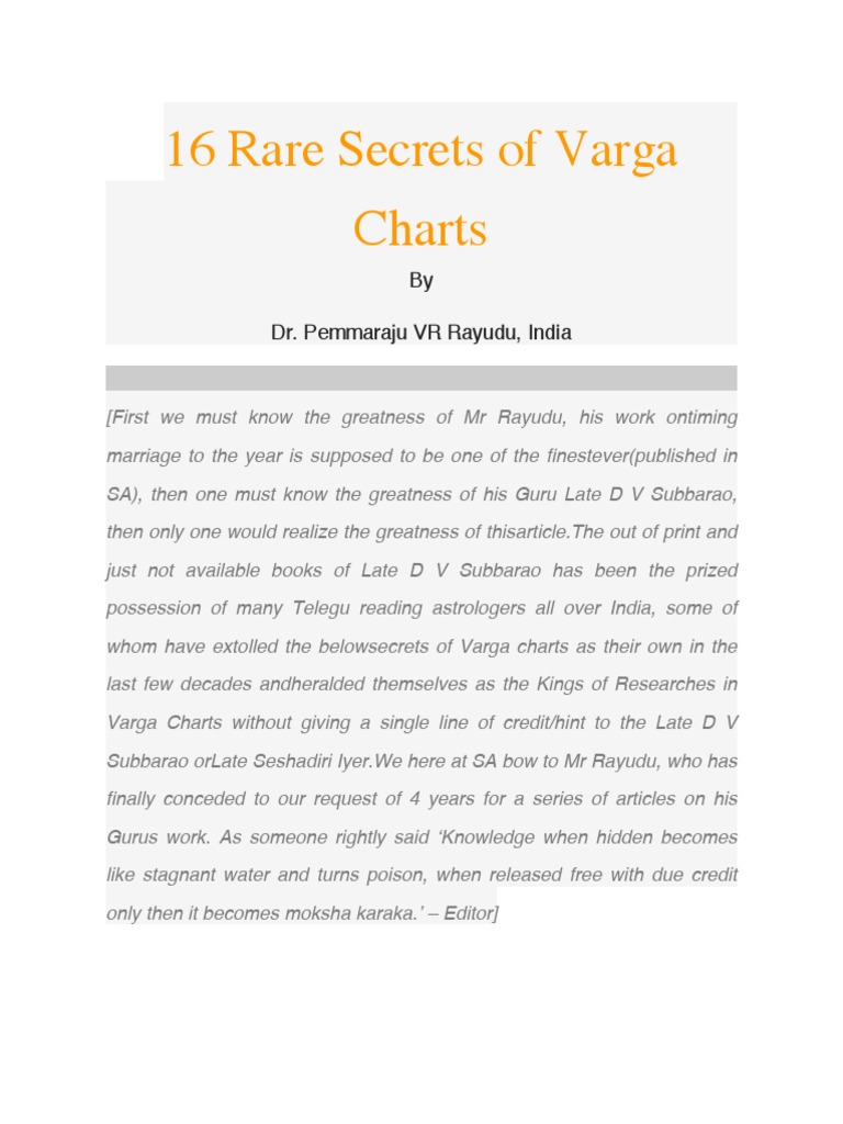 16 Rare Secrets of Varga Charts | PDF | Occult | Hindu Astrology