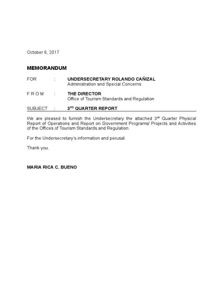 Memo To URC - 3rd Quarter OTSR | PDF