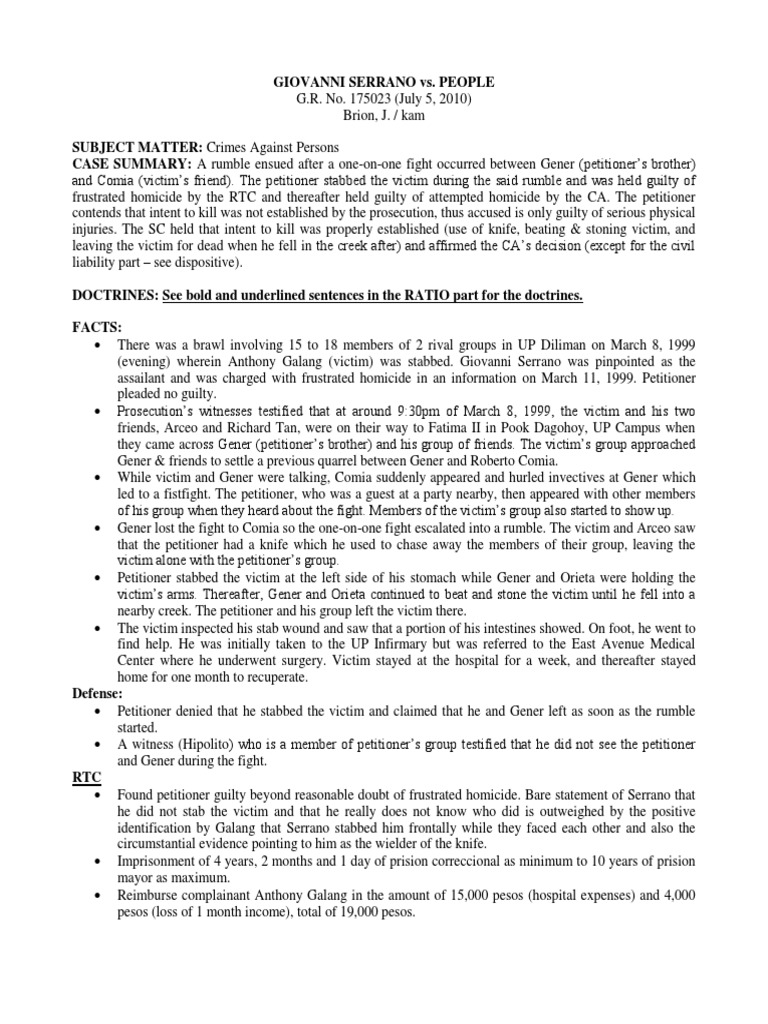 Serrano v. People: Attempted Homicide Case | PDF | Victimology | Assault
