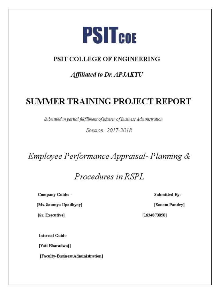 Summer Training Project Report: Employee Performance Appraisal-Planning ...